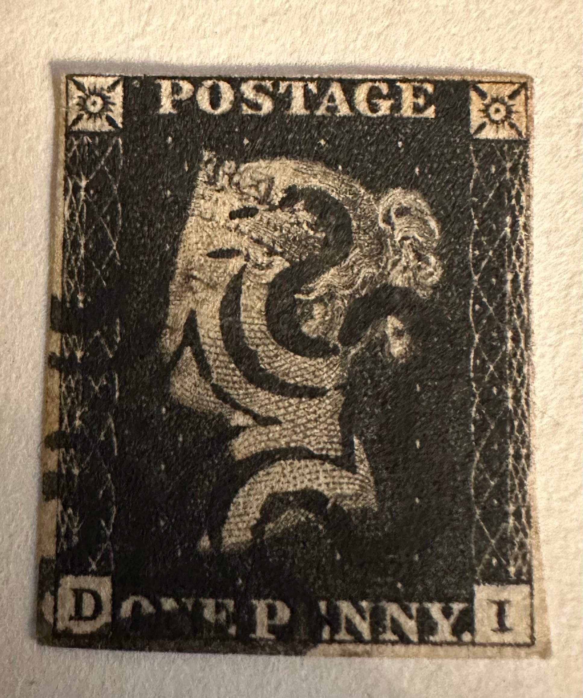 GB QV 1840 1d Penny Black stamp, D-I, 4 margin used with Maltese Cross ...
