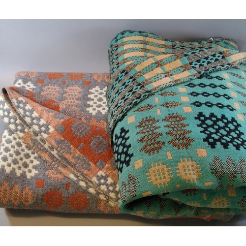 Two vintage woollen Welsh tapestry Caernarfon design blankets; one on ...