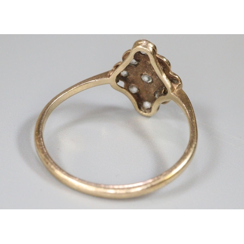 9ct gold Art Deco style nine stone cluster ring. Size M1/2. 1.7g approx ...