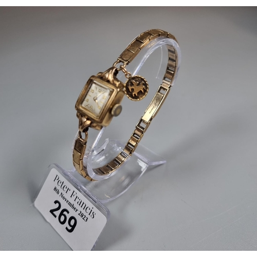 9ct gold square faced Rotary ladies wristwatch with 9ct gold bracelet ...