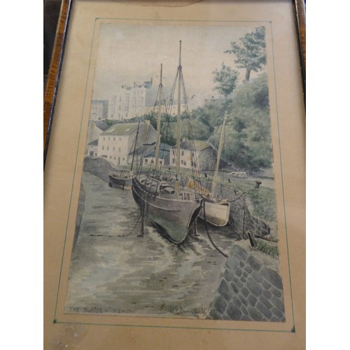 Two watercolour sketches of Tenby together with another similar ...