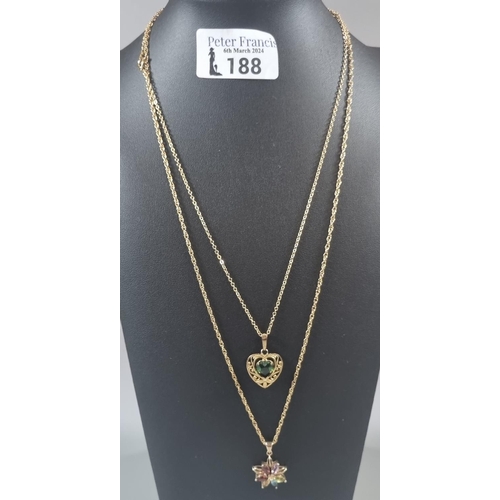 9ct gold fine link chain with 9ct gold multi-coloured stone flowerhead ...