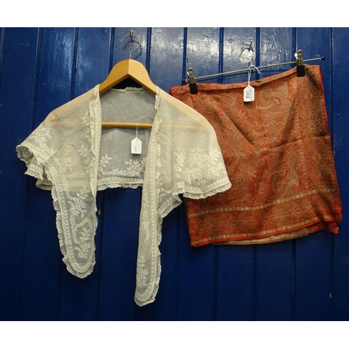 Vintage early 20th Century tulle and embroidered shawl, together with a ...