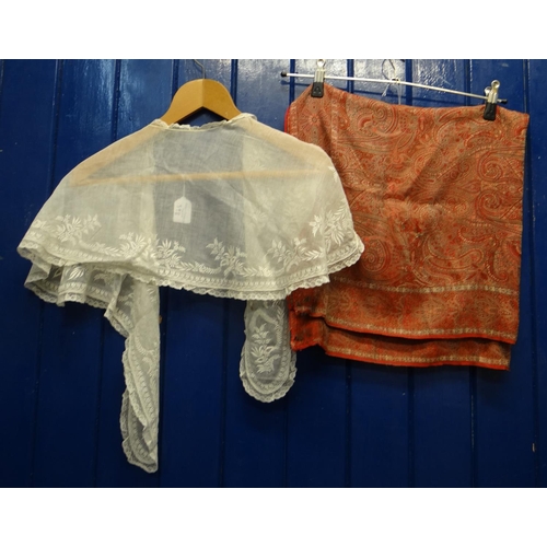 Vintage early 20th Century tulle and embroidered shawl, together with a ...