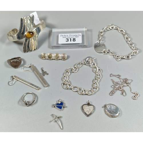 Collection of mainly silver jewellery to include: contemporary bangle ...