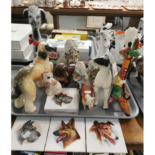 Collection of ceramic animals, mainly dogs to include: Afghan Hound ...