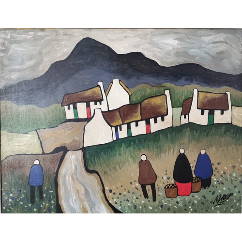 Markey Robinson (Irish ,1918-1999), Irish crofts with figures in a ...