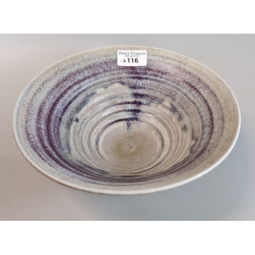 In the style of Jack Doherty, Studio Pottery bowl in purple and grey ...