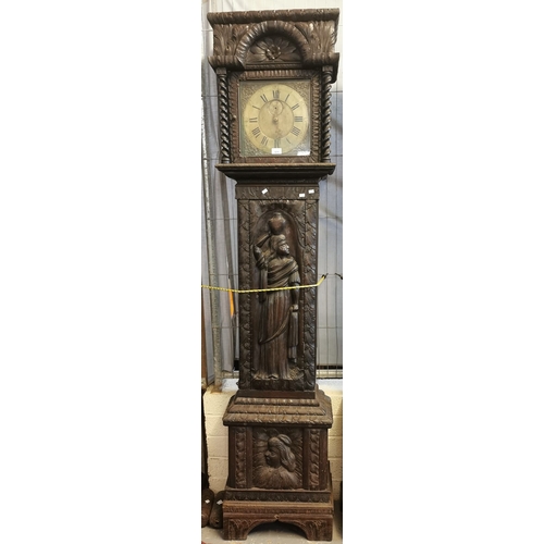 18th century Welsh oak thirty hour long case clock, having eleven inch ...