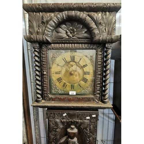 18th century Welsh oak thirty hour long case clock, having eleven inch ...