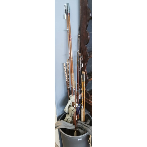 Collection of mainly vintage split cane and other fishing rods, to ...