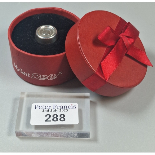 Solid silver 'My Last Rolo', in original box, maker's mark CWS ...