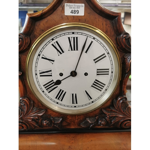 19th century walnut two train bracket clock, having scroll and foliate ...