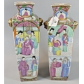 Two similar Chinese export porcelain Canton Famille Rose square section ...