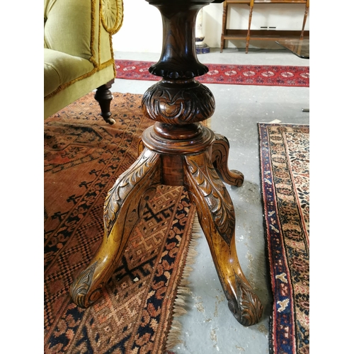 Victorian walnut inlaid loo table , on carved quatrefoil base. (B.P. 21 ...