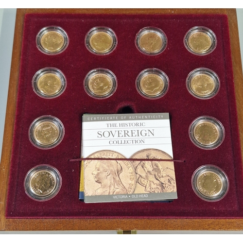 Cased collection of twelve gold Sovereigns, 'The Historic Sovereign ...