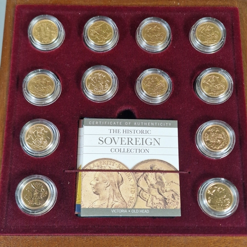 Cased collection of twelve gold Sovereigns, 'The Historic Sovereign ...