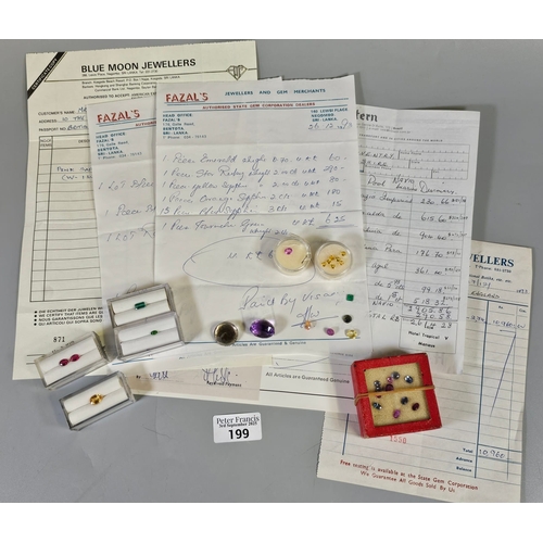 A Collection of loose gemstones with receipts for Fazal's and other ...