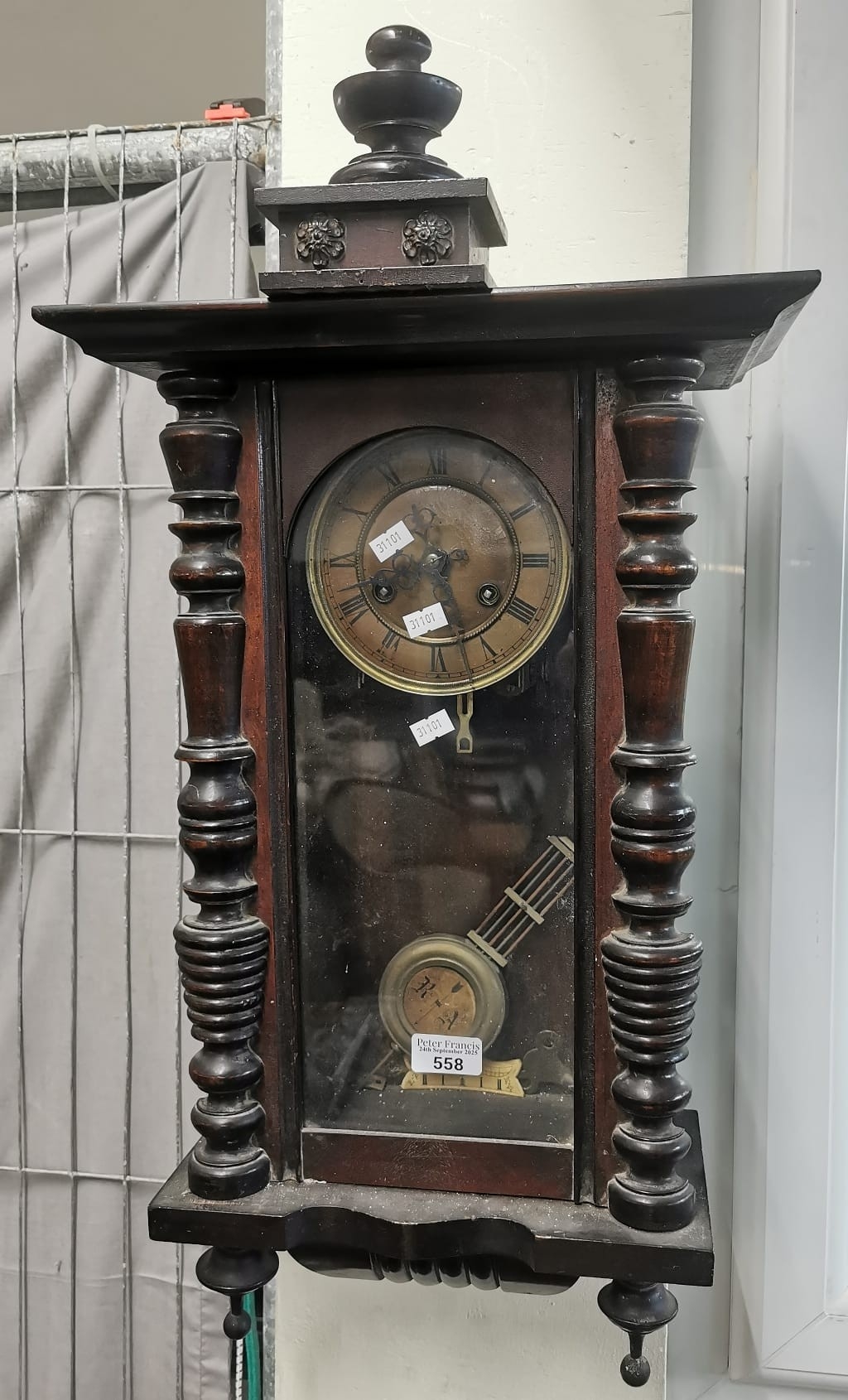 Vienna style wall clock, with two train movement. Complete with ...