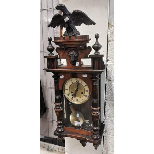 Early 20th century walnut two train Vienna type wall clock, with key ...