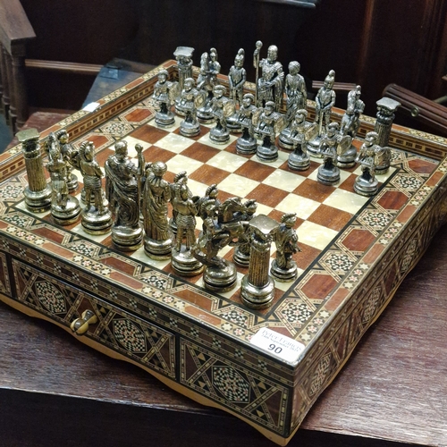 Modern Moorish style wooden inlaid chess set, with pullout drawers and ...