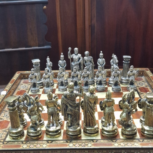 Modern Moorish style wooden inlaid chess set, with pullout drawers and ...