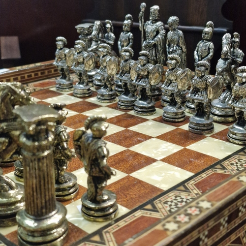 Modern Moorish style wooden inlaid chess set, with pullout drawers and ...