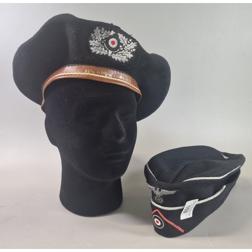 Two German Third Reich-style caps, comprising a Panzer officer’s M38 ...