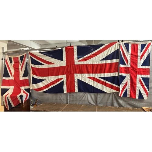 Collection of four large Union Jack flags, various sizes including ...
