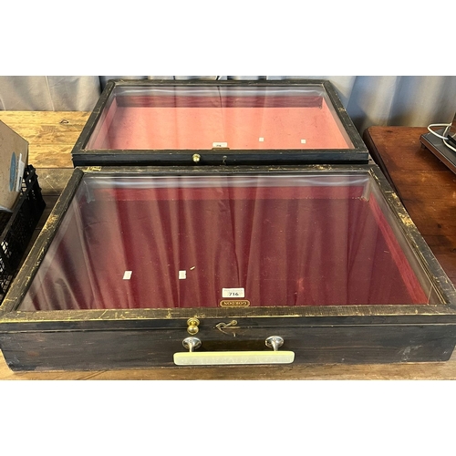 Two glazed table top display cases with hinged covers. 77x51cm approx ...