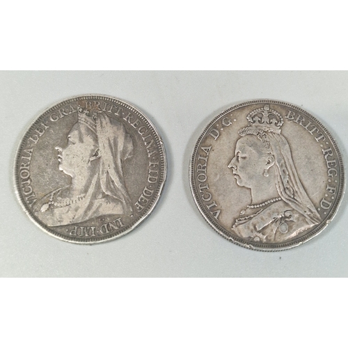 Two Victorian silver crowns dated 1889 and 1895. (B.P. 21% + VAT)