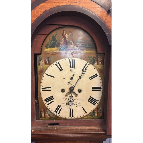 19th century Welsh oak eight day two train long case clock, with ...