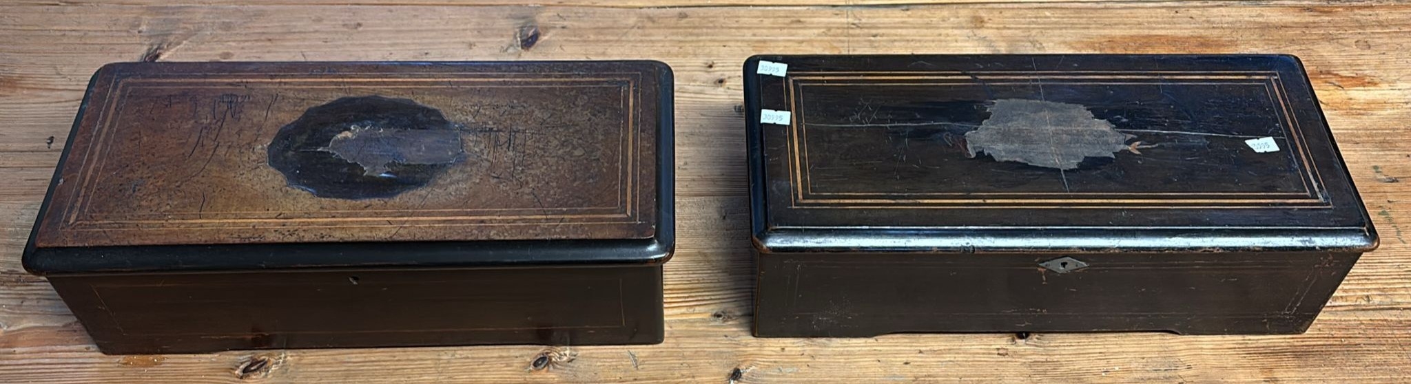 Two similar 19th century Swiss musical boxes, each having a 5.5 inch ...