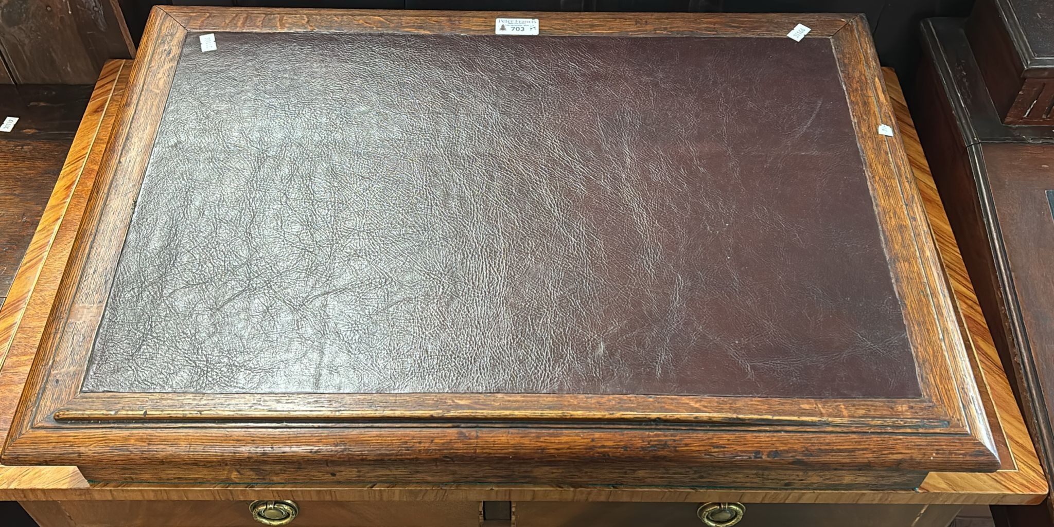 Early 20th century oak table top writing slope, with inset leather ...