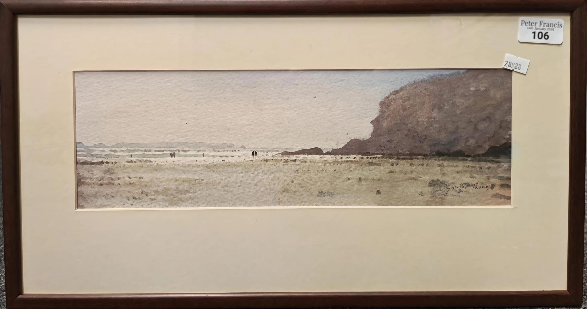 Gareth C Thomas (Welsh 20th century), beach scene, possibly overlooking ...