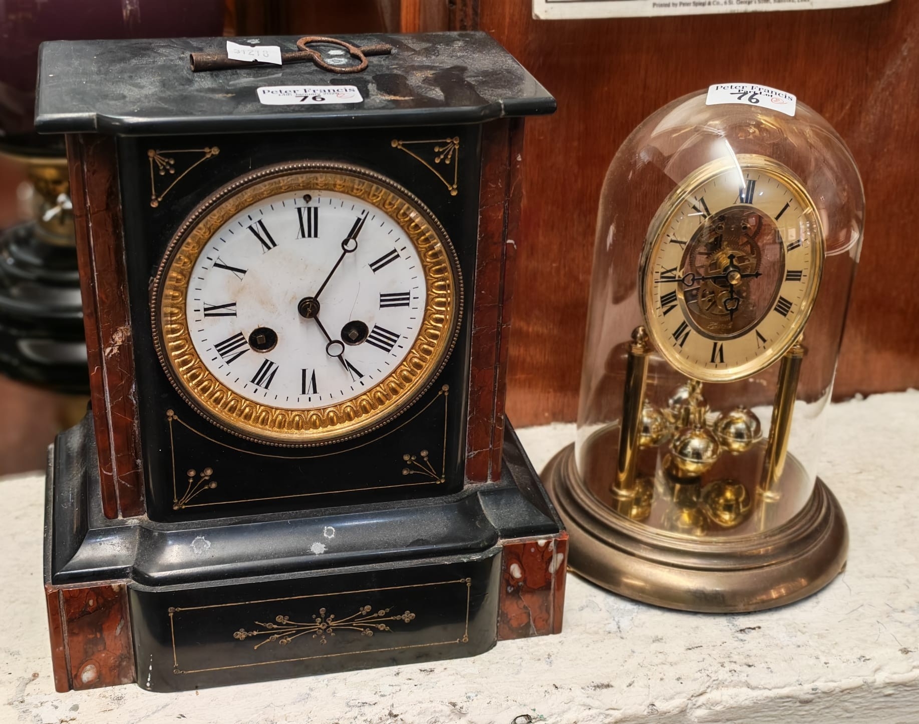 Late 19th century slate and marble two train mantel clock, together ...