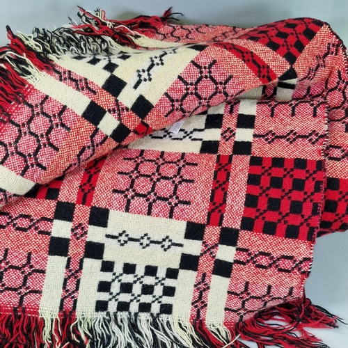 Vintage pink ground, black, blue and white Welsh geometric carthen ...