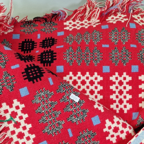 Vintage pink ground, black, blue and white Welsh geometric carthen ...