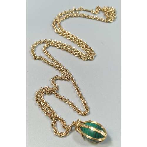 Tiffany & Co, an 18ct gold curb-link chain with malachite stone egg ...