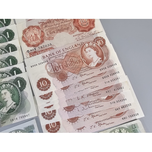 Small collection of GB bank notes to include: Ten Shillings, One Pound ...
