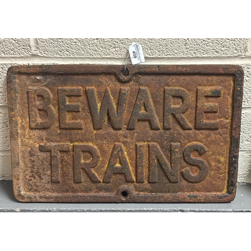 Vintage cast iron railway 'Beware Train' sign. Single sided. 50x30cm ...