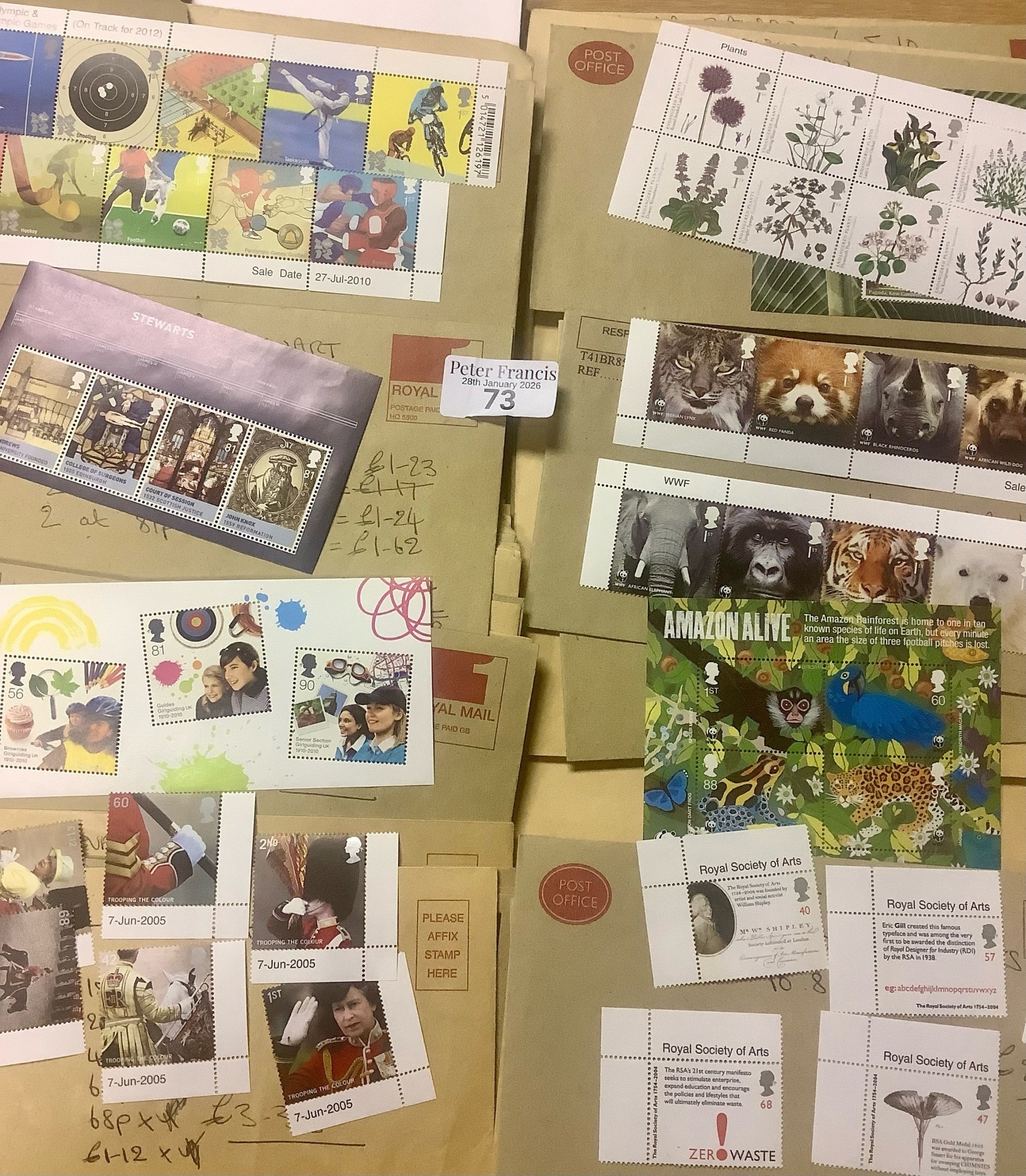 Great Britain collection of mint stamp sets in numerous brown envelopes ...