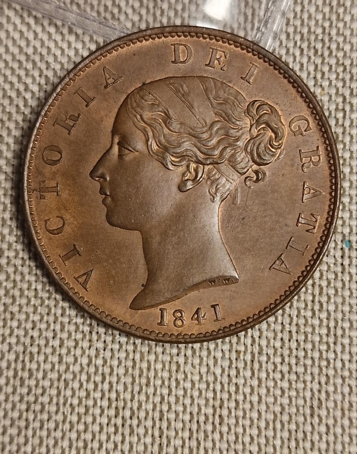 1841 Queen Victoria Half penny Coin w/some lustre - plastic sleeved VGC