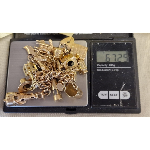 9ct Gold Vintage Charm Bracelet - 67.25g inc 26 charms!