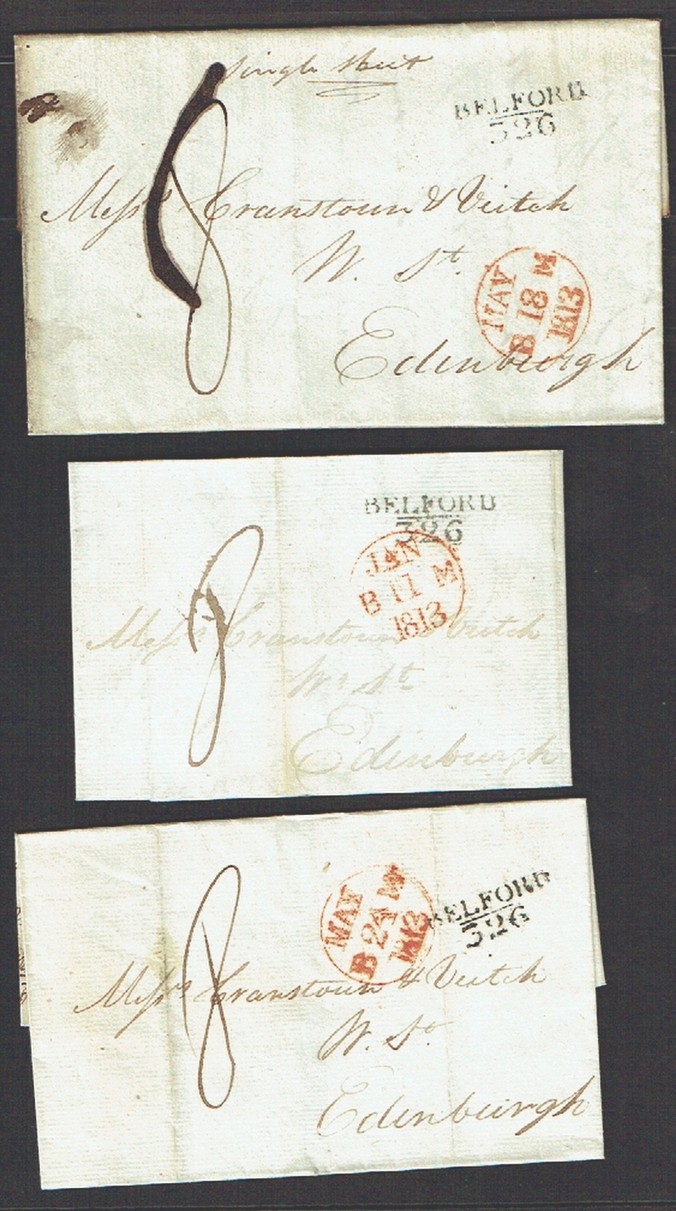 GREAT BRITAIN - PRE-STAMP - 1813 Three pre-stamp covers from the same ...