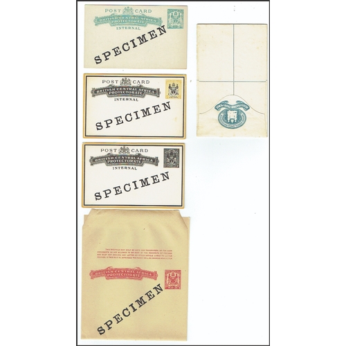 NYASALAND - SPECIMEN Overprints on five postal stationery cards and ...