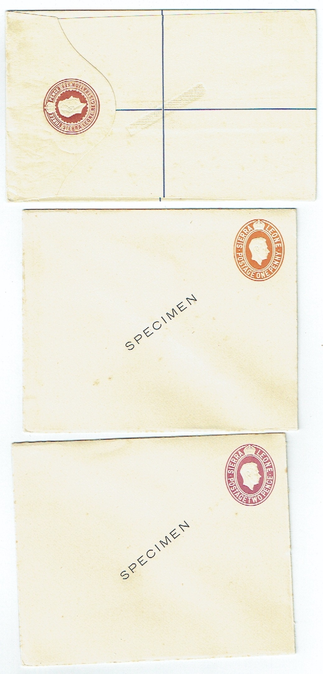 SIERRA LEONE - SPECIMEN Overprints on four GVI postal stationery cards ...