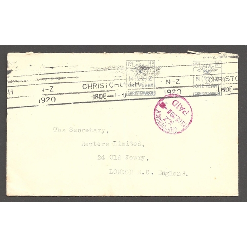 NEW ZEALAND - 1920 (18 Dec) 1d postage paid Christchurch impression x 2 ...