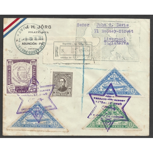 PARAGUAY - 1932 (21 Sept) Graf Zeppelin flight cover regd to Liverpool ...