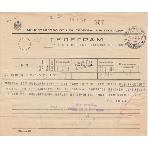 SERBIA - TELEGRAMS from WW2 collection of 27 forms sent mainly from the ...